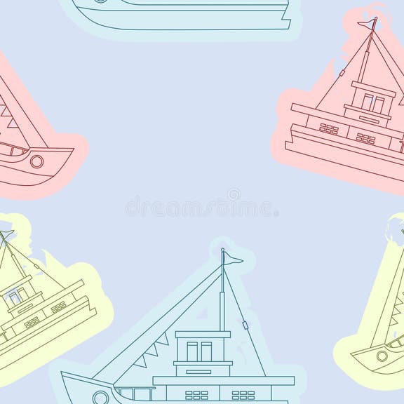 Outline Style Side View Ship Vector Illustration Seamless Pattern Stock ...