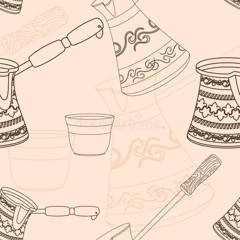 Outline Style Turkish Coffee Vector Illustration Seamless Pattern Stock ...