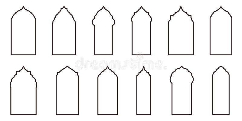 Outline Style Vector Design Showcasing Islamic Shape Window Frames ...
