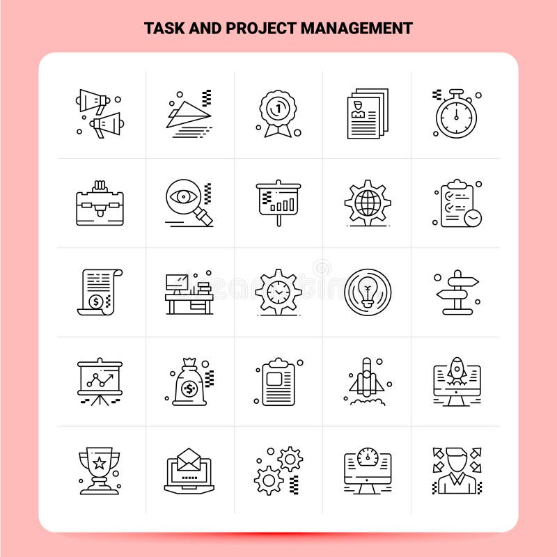 OutLine 25 Task and Project Management Icon Set. Vector Line Style ...