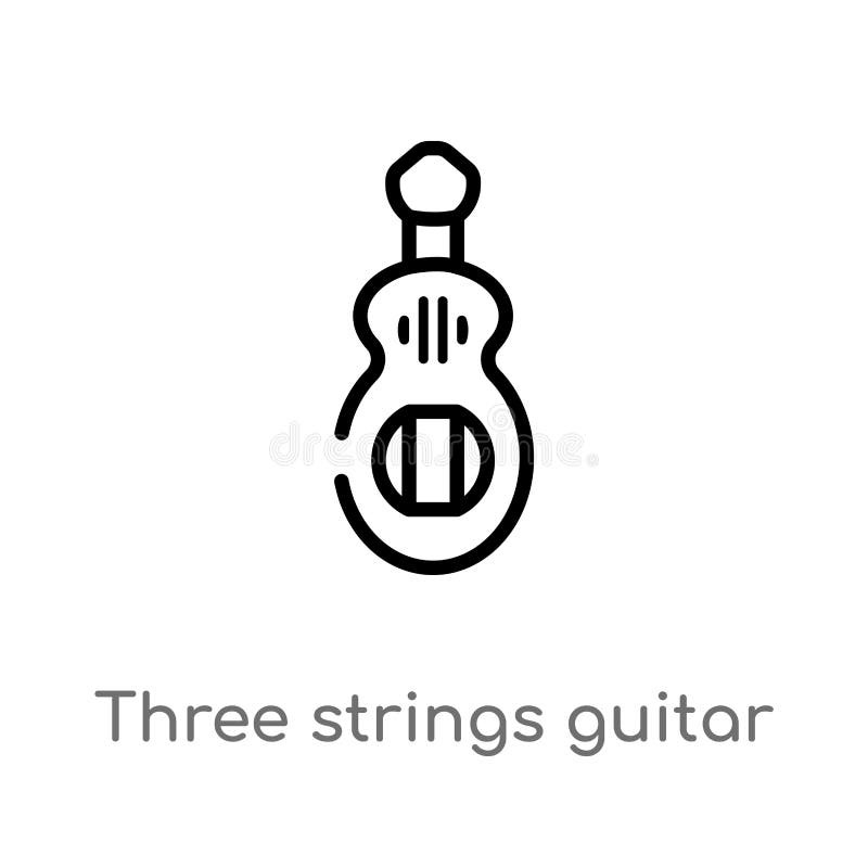 Outline Three Strings Guitar Vector Icon. Isolated Black Simple Line ...