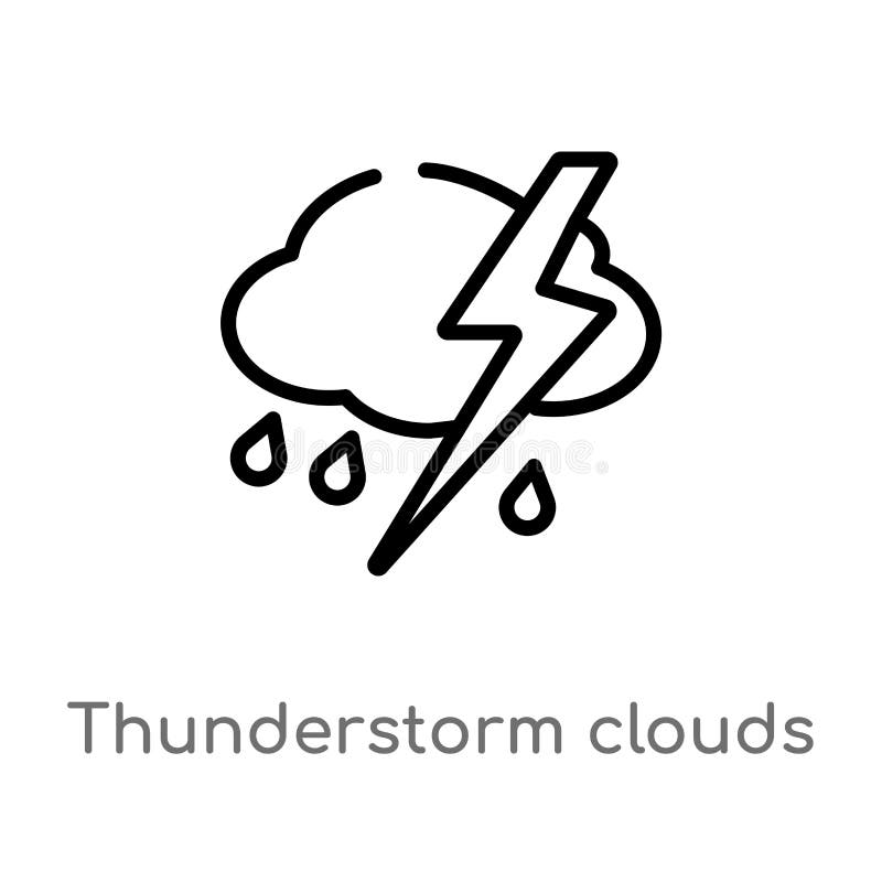 Outline Thunderstorm Clouds Vector Icon. Isolated Black Simple Line ...