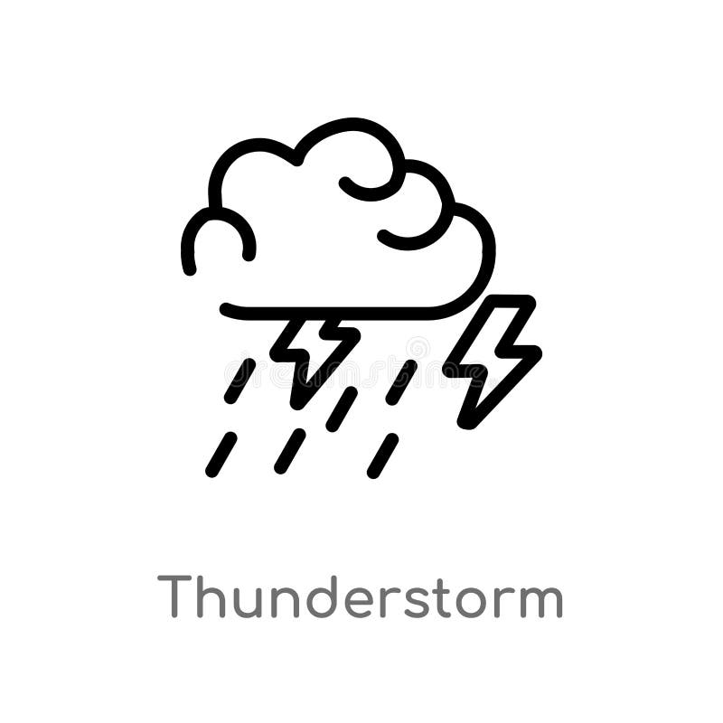 Outline Thunderstorm Vector Icon. Isolated Black Simple Line Element ...