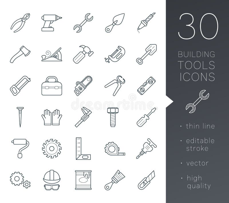 Outline tools icons stock illustration. Illustration of drill - 196054032