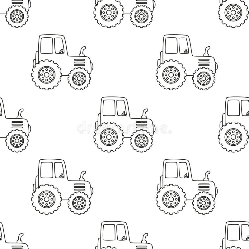 Outline Tractor Seamless Pattern Stock Vector - Illustration of black ...