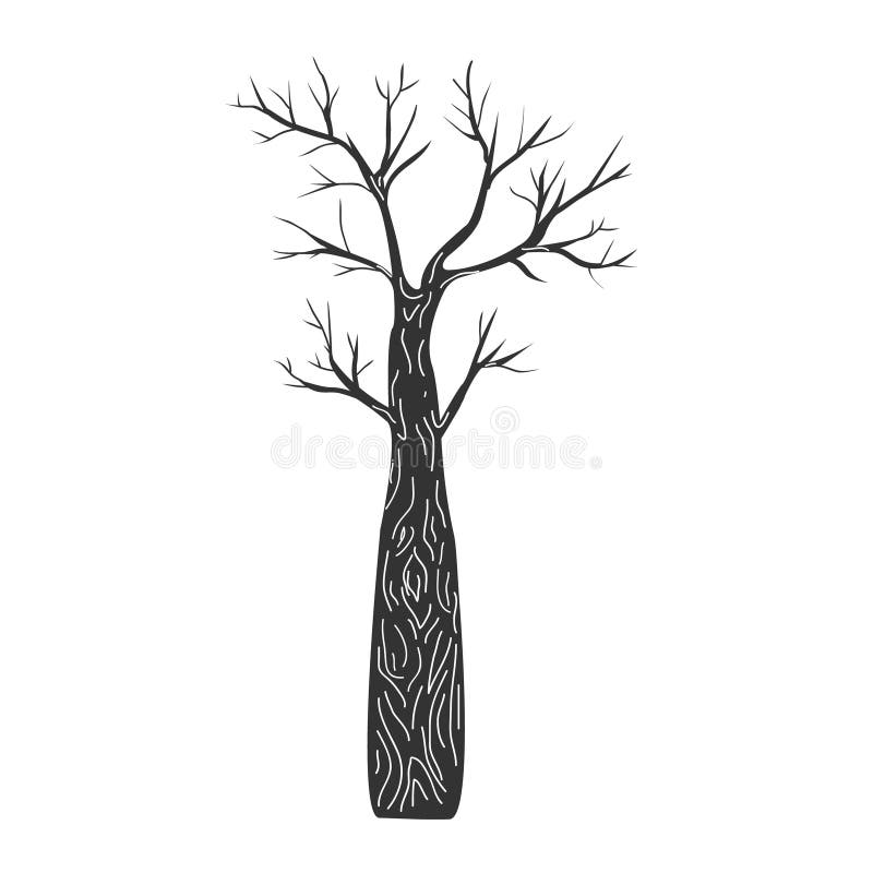 Outline Tree Silhouette. Bare Tree Hand Drawn Illustration Vector Stock ...