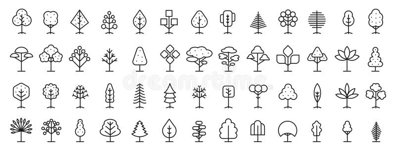 Outline Tree Vector Collection. Minimalist Linear Icons for Geometric ...