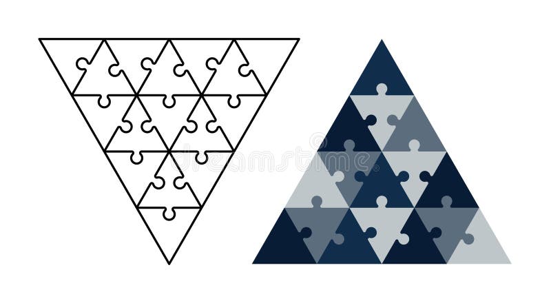 Outline Triangle Puzzle Pieces. Pyramid Made of Blue Triangular Puzzle ...