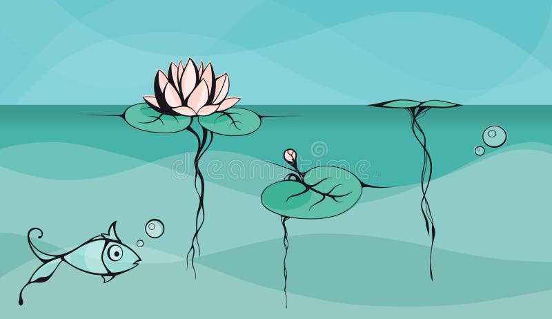 Lotus lake and Pagoda stock illustration. Illustration of brushstrokes ...