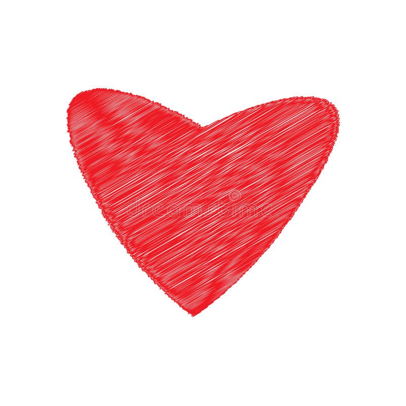 Outline Vector Illustration of One Beautiful Bright Scribble Red Heart ...