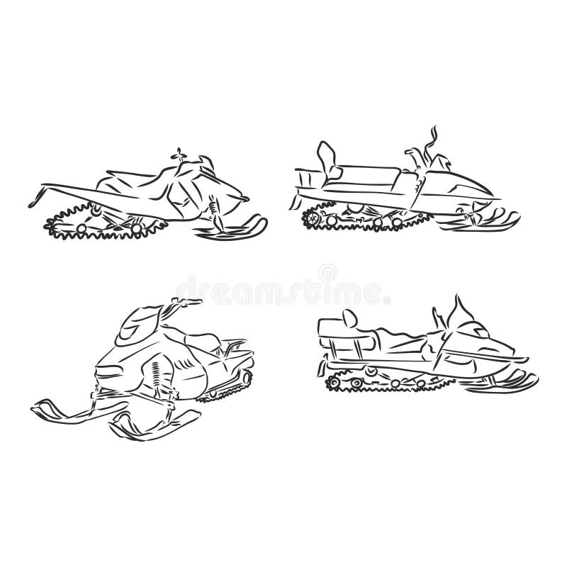 Outline Vector Illustration of Snowmobile . Snowmobile Vector Stock ...