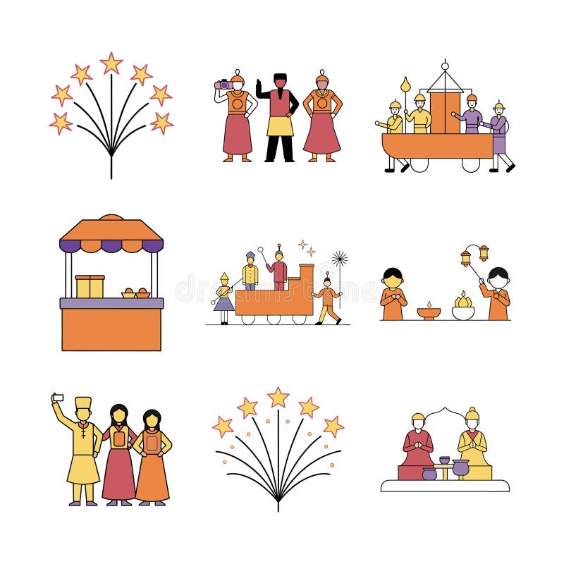 Outline Vector Illustrations of Traditions, Festivities, and Cultural ...