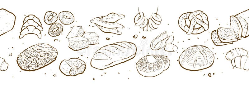Outline Version of Fresh Bread Banner. Seamless Panoramic Composition ...