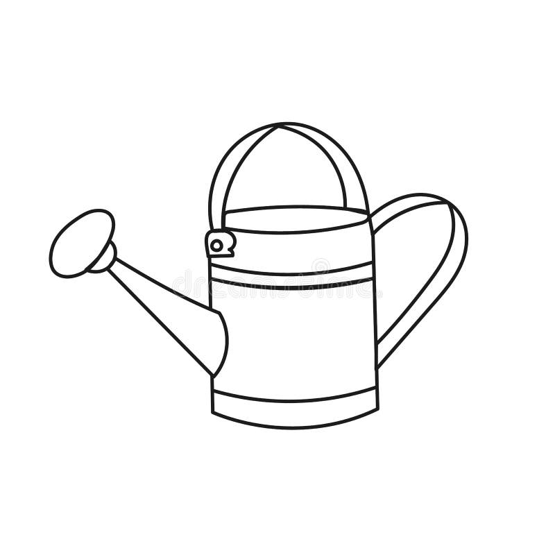 Outline Watering Can with Water Drops Vector Icon. Isolated Black ...