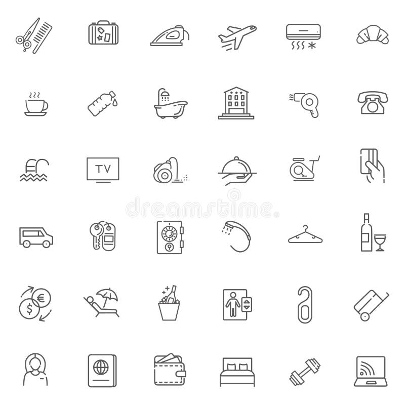 Outline Web Icon Set - Hotel Services Stock Vector - Illustration of ...
