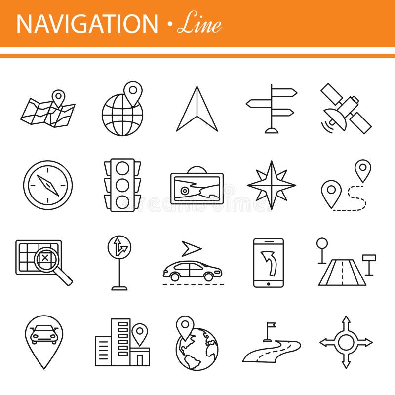 Outline Web Icons Set - Navigation, Location, Transportation. Stock ...