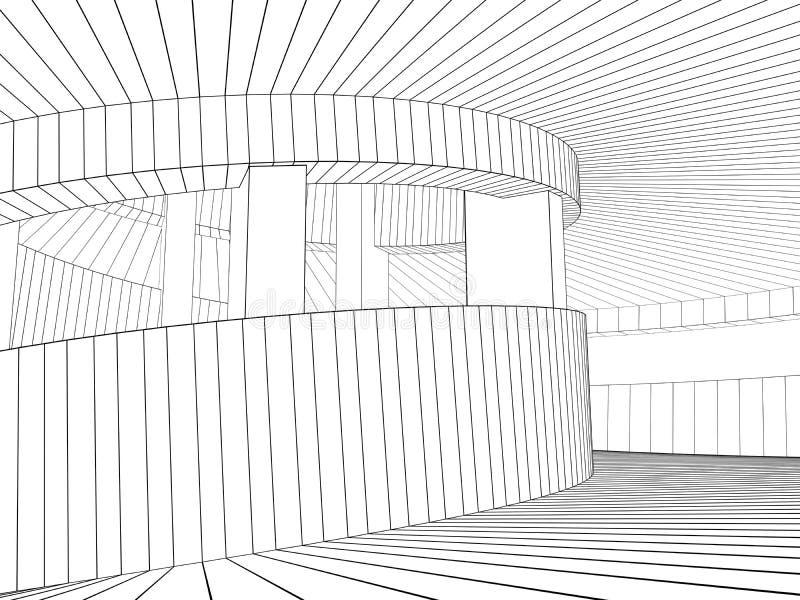 Outline Wire Frame Round Tower Interior Model Draft, Contour Lines 3d ...