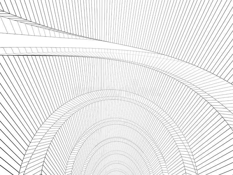 Outline Wire Frame Spiral Interior Model, Wide Angle View Isolated ...
