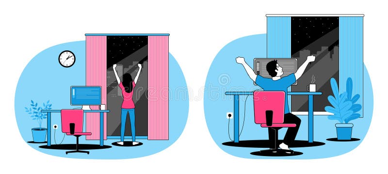 Outline Work Late Night Set Stock Vector - Illustration of night ...