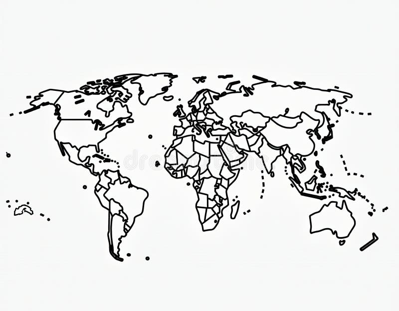 Outline World Map - Black and White Vector Illustration Stock ...