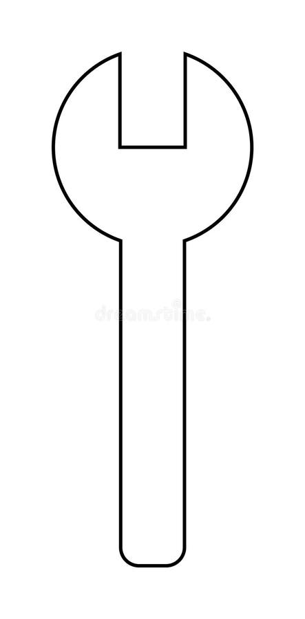 Outline of a Wrench Tool in Simple Black Lines on a White Background ...