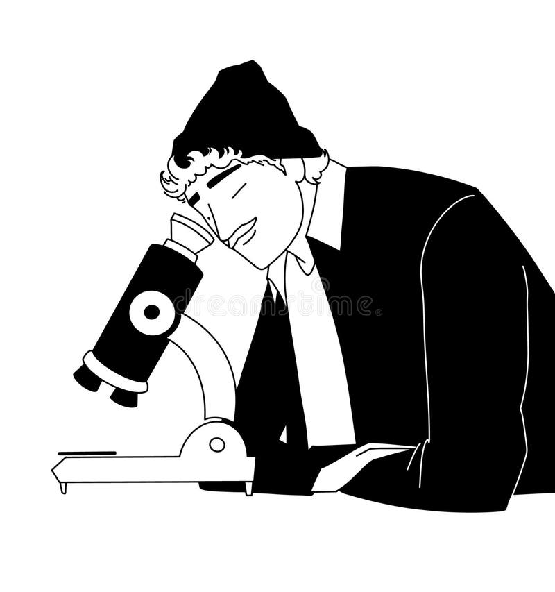 Outline Young Scientist, Student Looking through a Microscope Stock ...