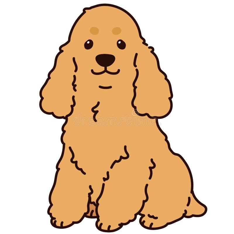 Outlined Adorable Simple English Cocker Spaniel Sitting in Front View ...