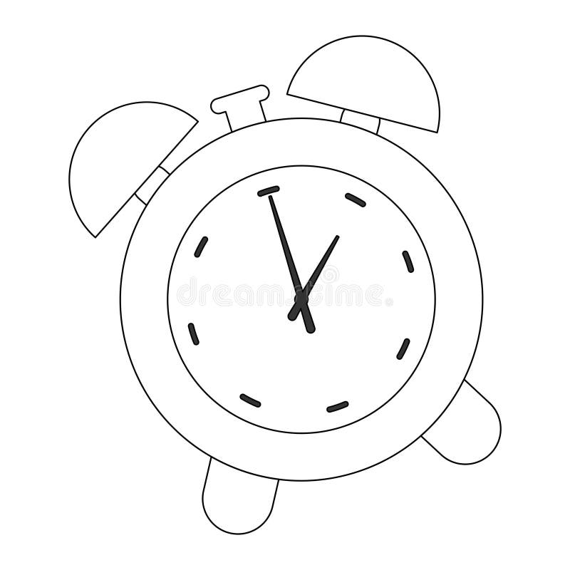 Outlined Alarm Clock in Simple Black and White Vector Stock Vector ...