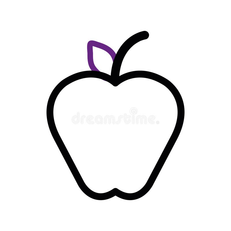 Outlined Apple Icon with Purple Leaf and Black Outline Vector Stock ...