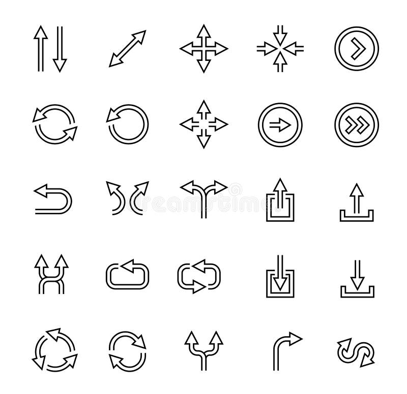 Outlined arrows icon set stock vector. Illustration of outline - 164476748