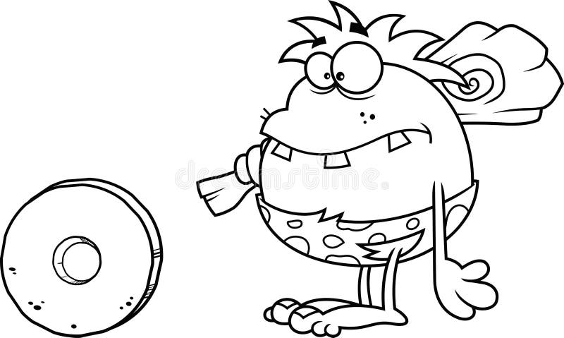 Outlined Caveman Cartoon Character with a Stone Wheel Stock Vector ... Outlined Caveman Cartoon Character with a Stone Wheel Stock Vector ...