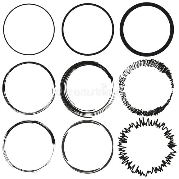 Outlined Circle Shapes. Rough Ring Pattern. Fuzzy Circle Stroke. Vector ...
