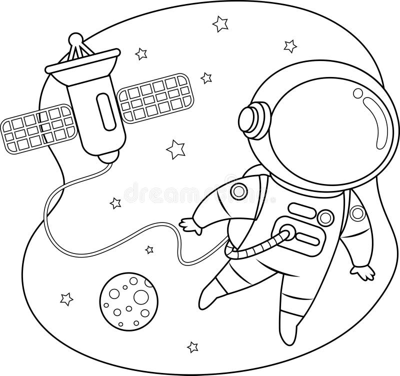 Outlined Cute Astronaut Cartoon Character Flying in Open Space ... Outlined Cute Astronaut Cartoon Character Flying in Open Space ...