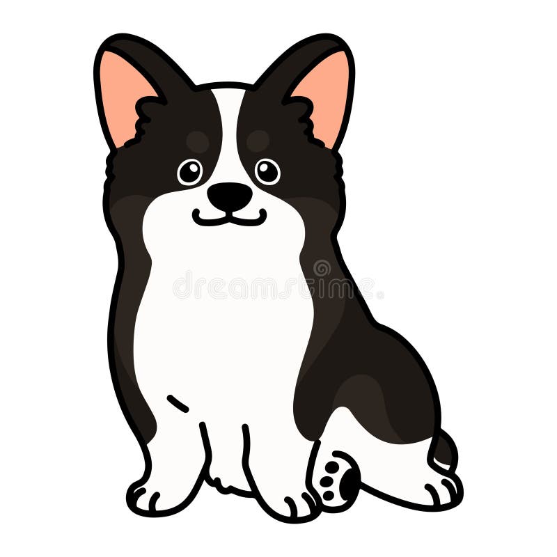 Outlined Cute Black Colored Corgi Sitting in Front View Stock Vector ...