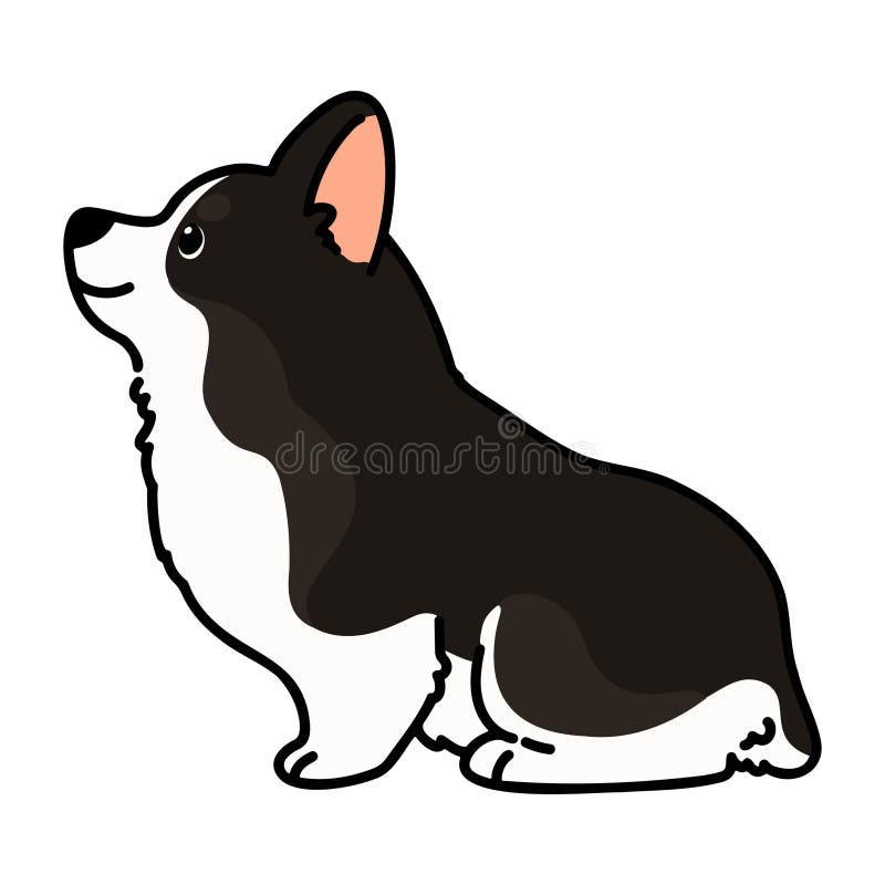 Outlined Cute Black Colored Corgi Sitting in Side View Stock Vector ...