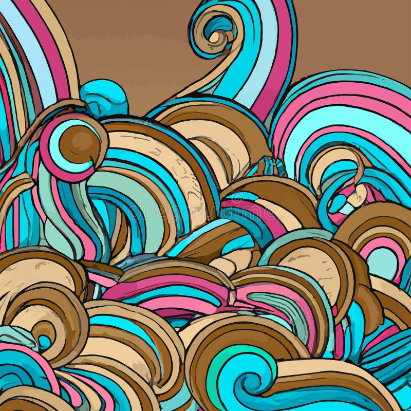 Outlined Doodles Random Colourful Waves Background Stock Vector ...