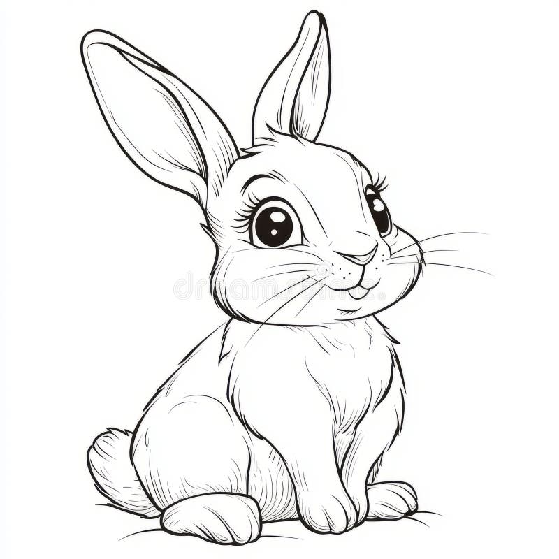 Outlined Drawing of a Cute Rabbit Sitting. Stock Illustration ...