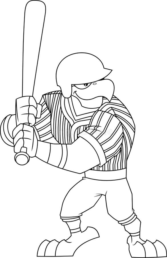 Outlined Eagle Baseball Player Cartoon Character Batting Side Stock ...