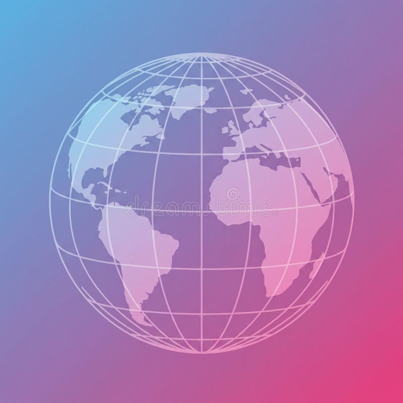Outlined Globe Showing a Simplified Global Map with Continents in White ...