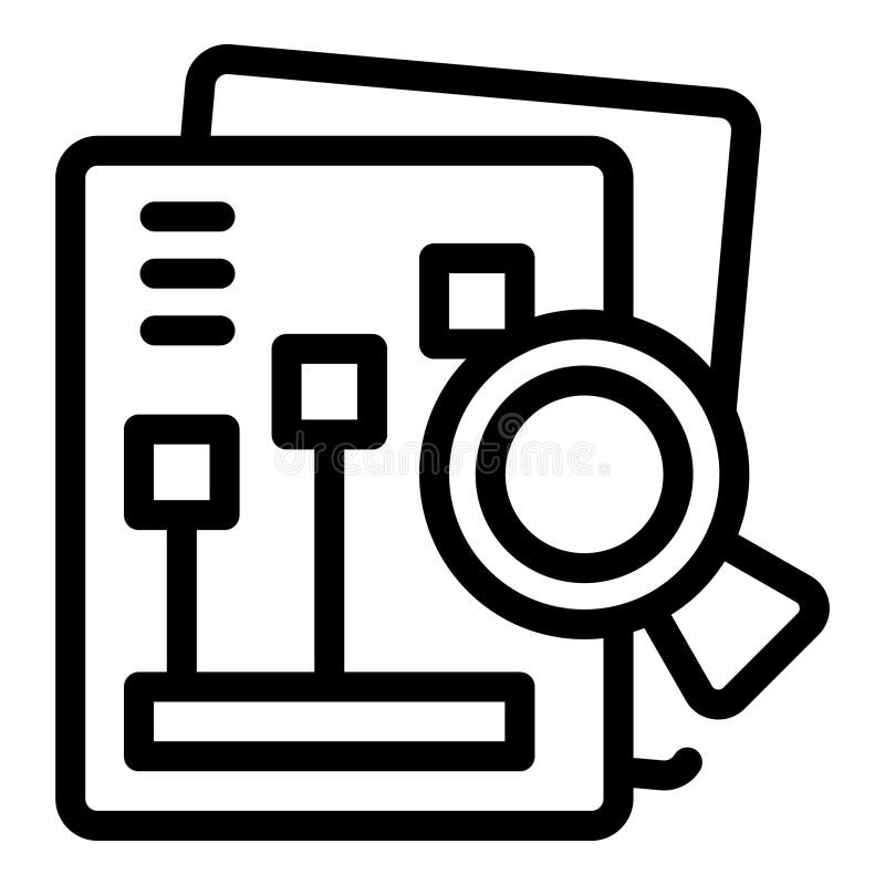 Outlined Icon Depicting Business Report and Magnifying Glass for ...