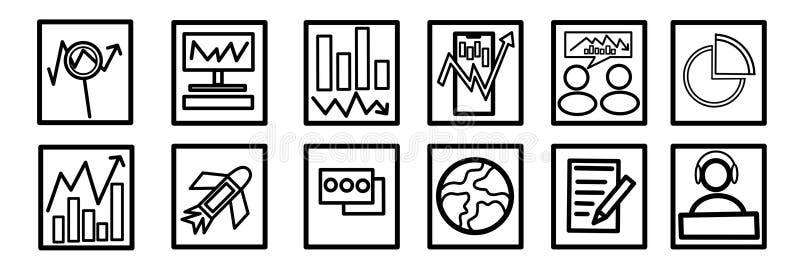 Outlined Icon Set Featuring Data Chart, Graphs, and Analysis Tools in ...