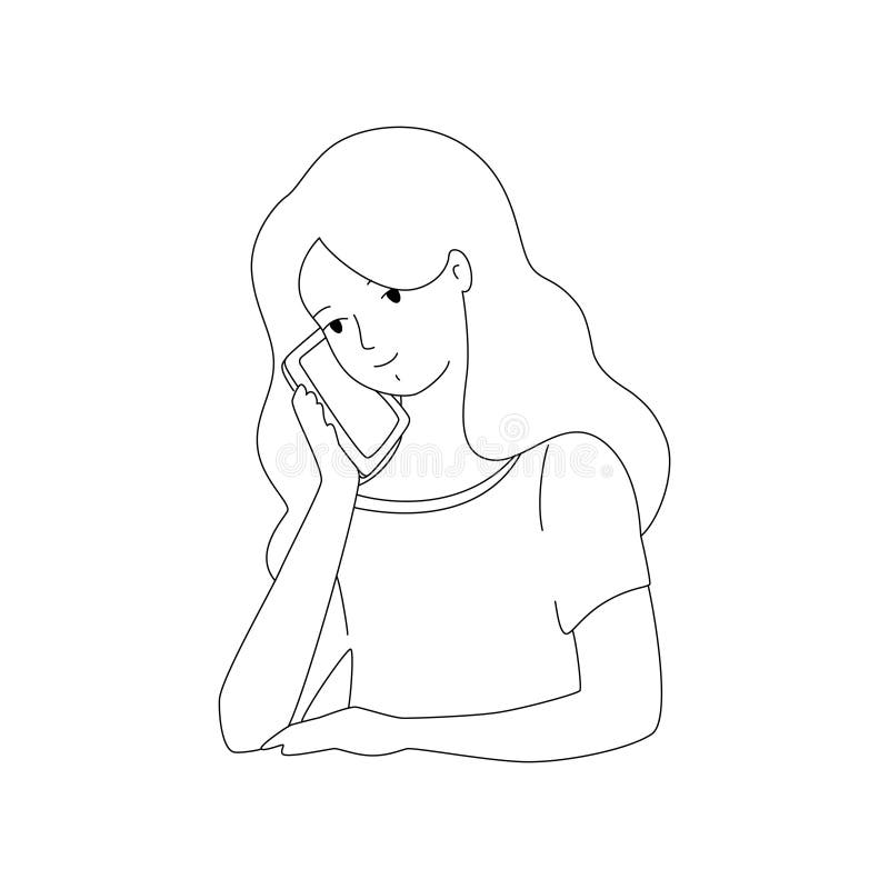 Girl talking on a phone stock illustration. Illustration of long ...