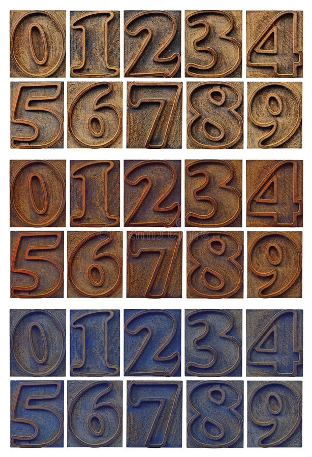Outlined Numbers in Letterpress Wood Type Blocks Stock Image - Image of ...