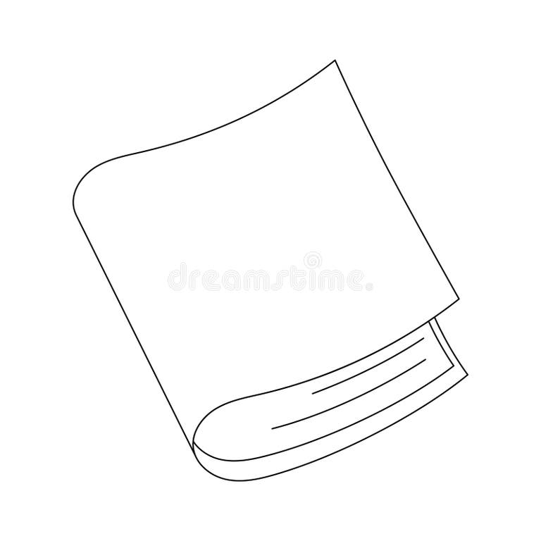 Outlined Open Book Bending with White Pages Vector Stock Vector ...