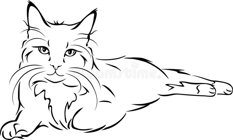 Outlined Portrait of a Lying Cat Stock Vector - Illustration of ...