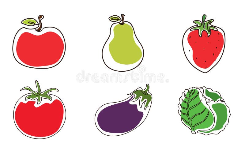 Outlined Produce Group. Vector Stock Illustration - Illustration of ...