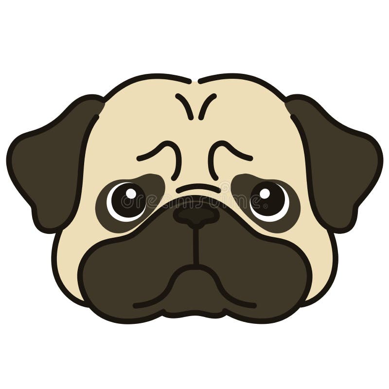 Outlined Simple and Cute Pug Face Stock Vector - Illustration of animal ...