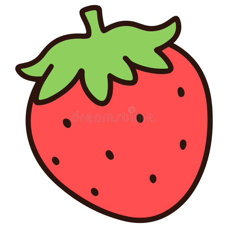 Outlined Simple and Cute Strawberry Stock Vector - Illustration of ...