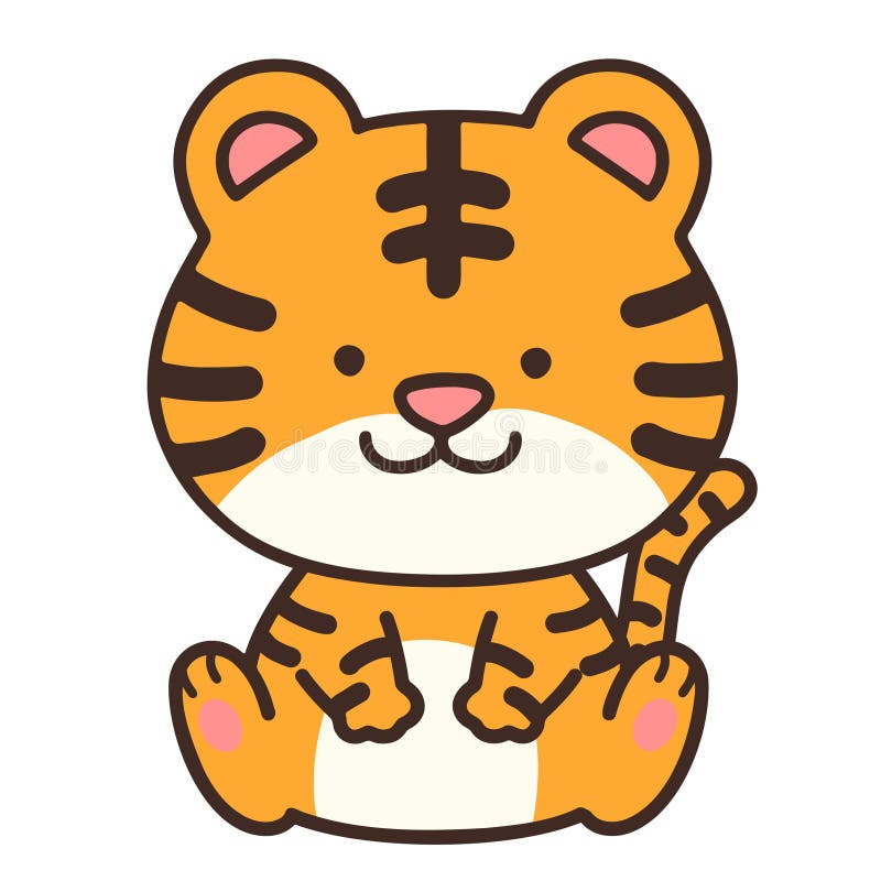 Outlined Simple and Cute Tiger Sitting Whole Body Stock Vector ...