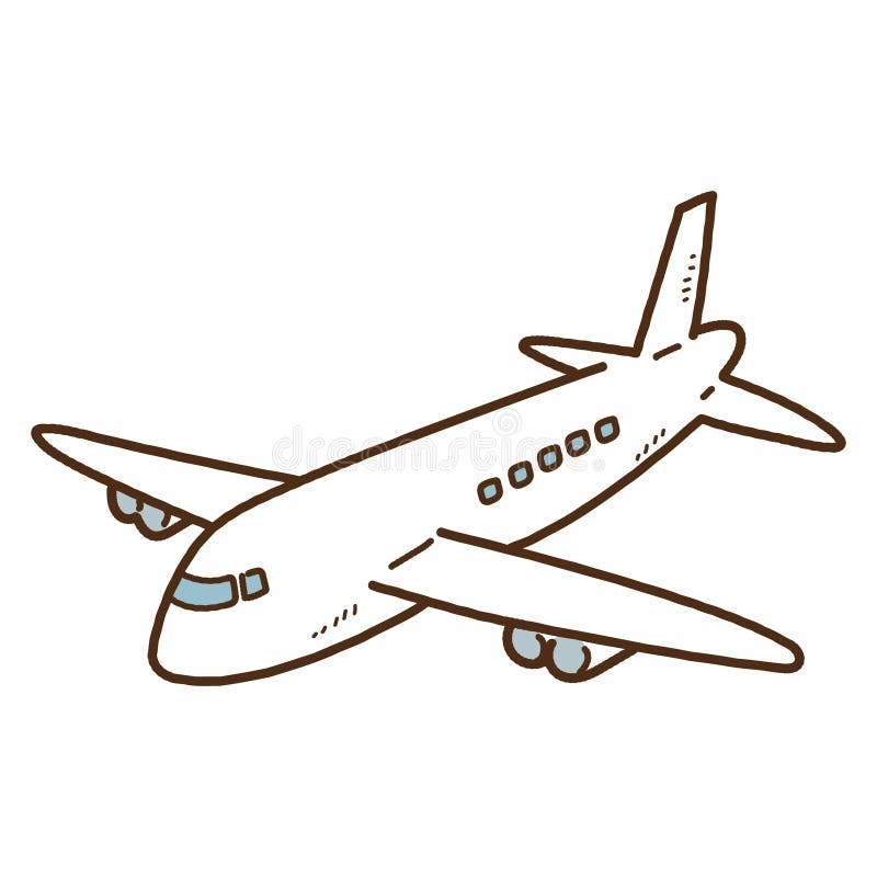 Outlined Simple White Airplane Illustration Stock Vector - Illustration ...